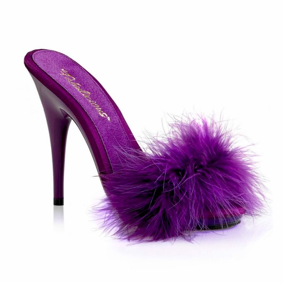Dolls Kill | Shoes | Purple Marabou Feather Satin And Suede Sandal ...